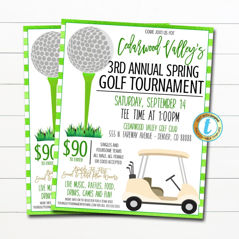 Golf Tournament Invitation, It's Game Time, Editable Golf Team Flyer ...