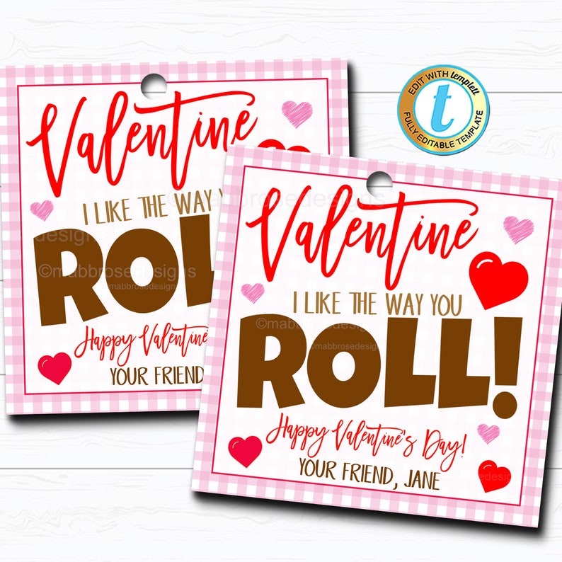 Valentine Gift Tags I Like the Way You Roll Candy Valentine - Etsy