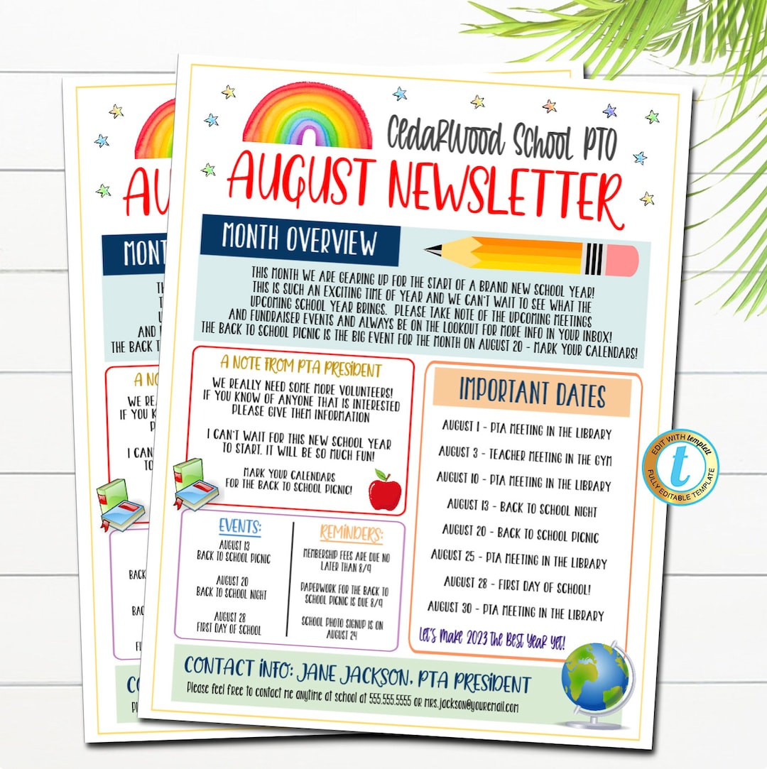 EDITABLE PTO PTA Newsletter Flyer, Printable Handout, School Year ...