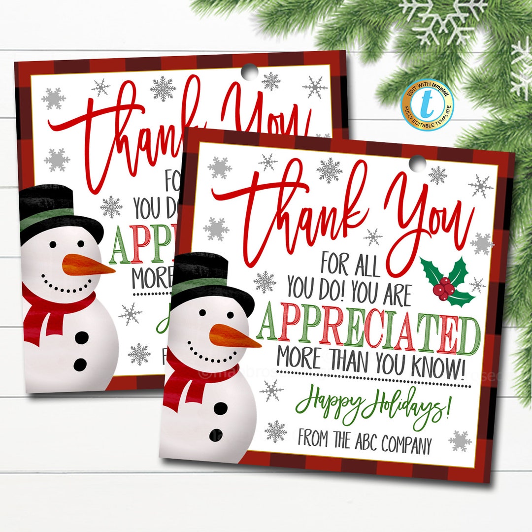 Christmas Thank You Gift Tags, Teacher Staff Employee Nurse Volunteer ...