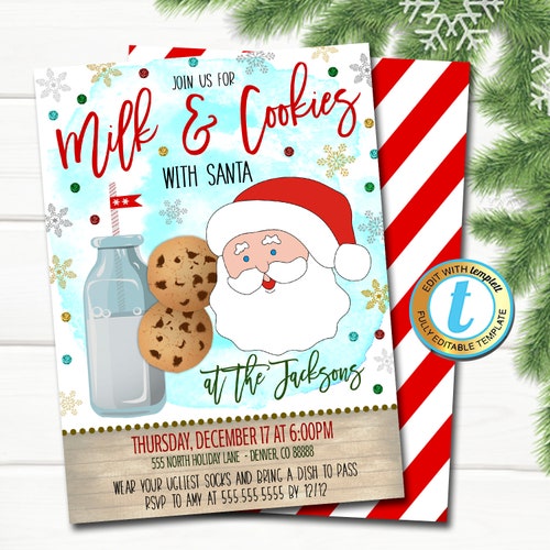 Cookies With Santa Invitation Template Printable Invite and - Etsy