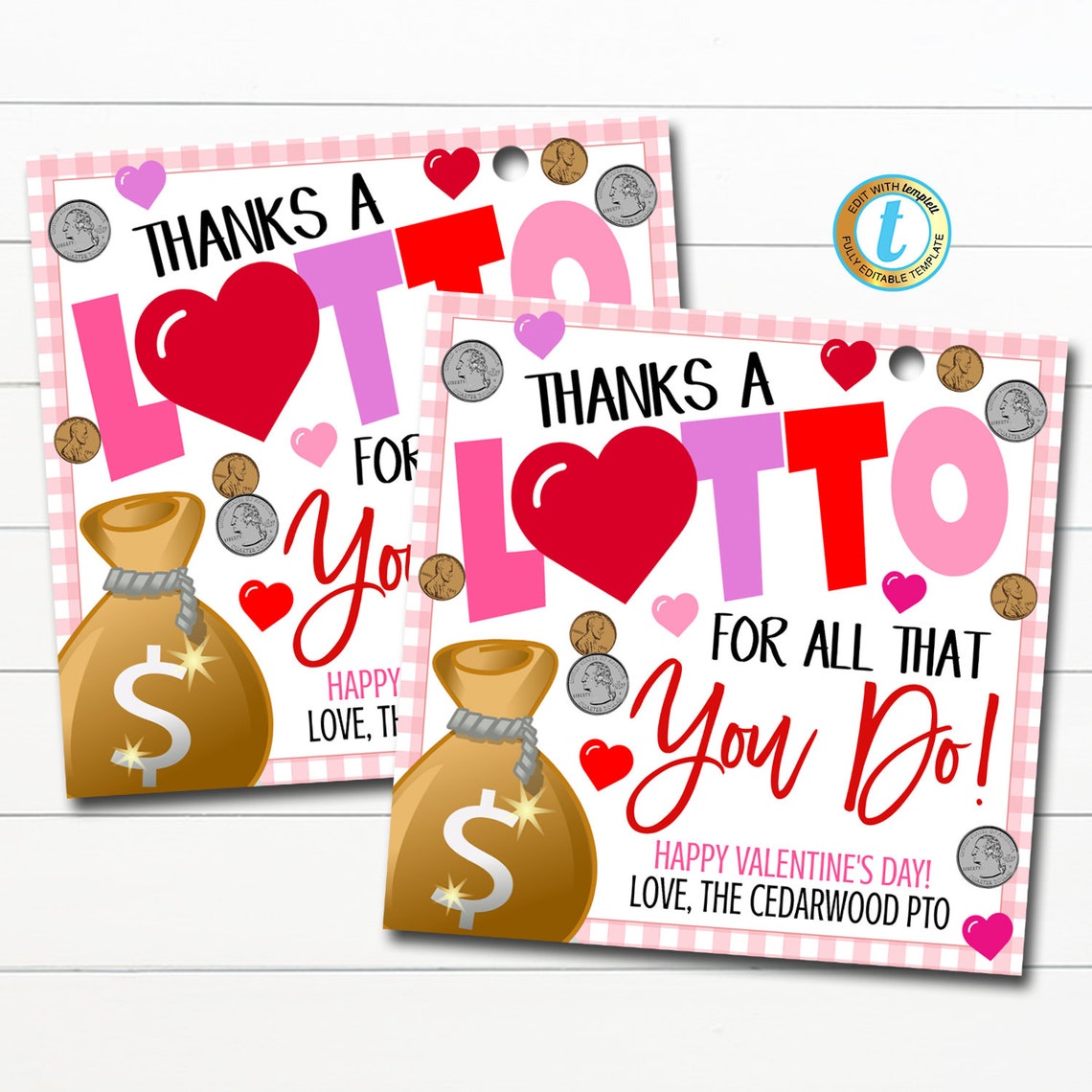 Valentine Appreciation Gift Tags Thanks a Lotto for All You - Etsy