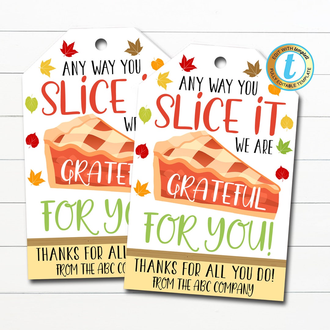 Thanksgiving Gift Tags, Grateful for You Apple Pie Label, Fall Staff ...