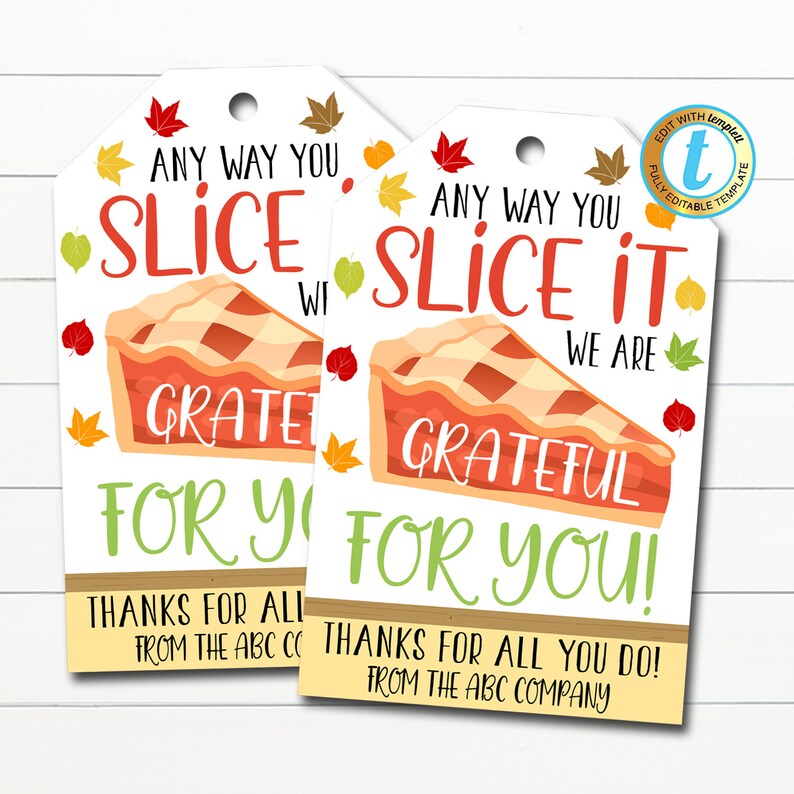 Thanksgiving Gift Tags, Grateful for You Apple Pie Label, Fall Staff ...