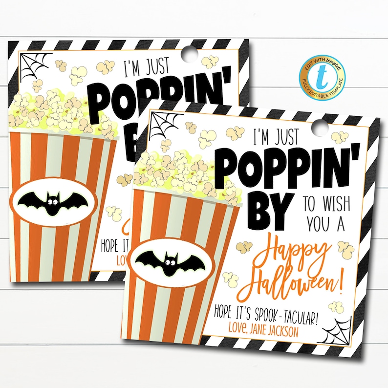 Halloween Popcorn Gift Tags Poppin' by to Say Happy - Etsy