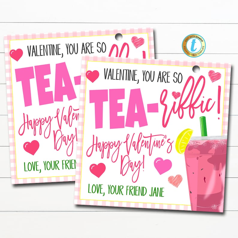 Valentine Iced Tea Gift Tags You're Tea-riffic Valentine - Etsy