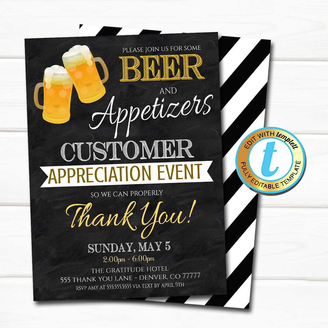 Editable Appreciation Invitation, Customer Client Thank You Event, Beer ...