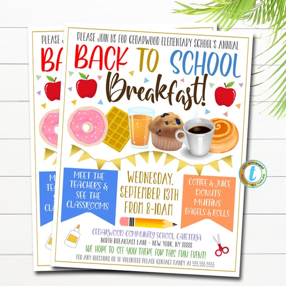 EDITABLE Back to School Breakfast Printable PTA Flyer School - Etsy