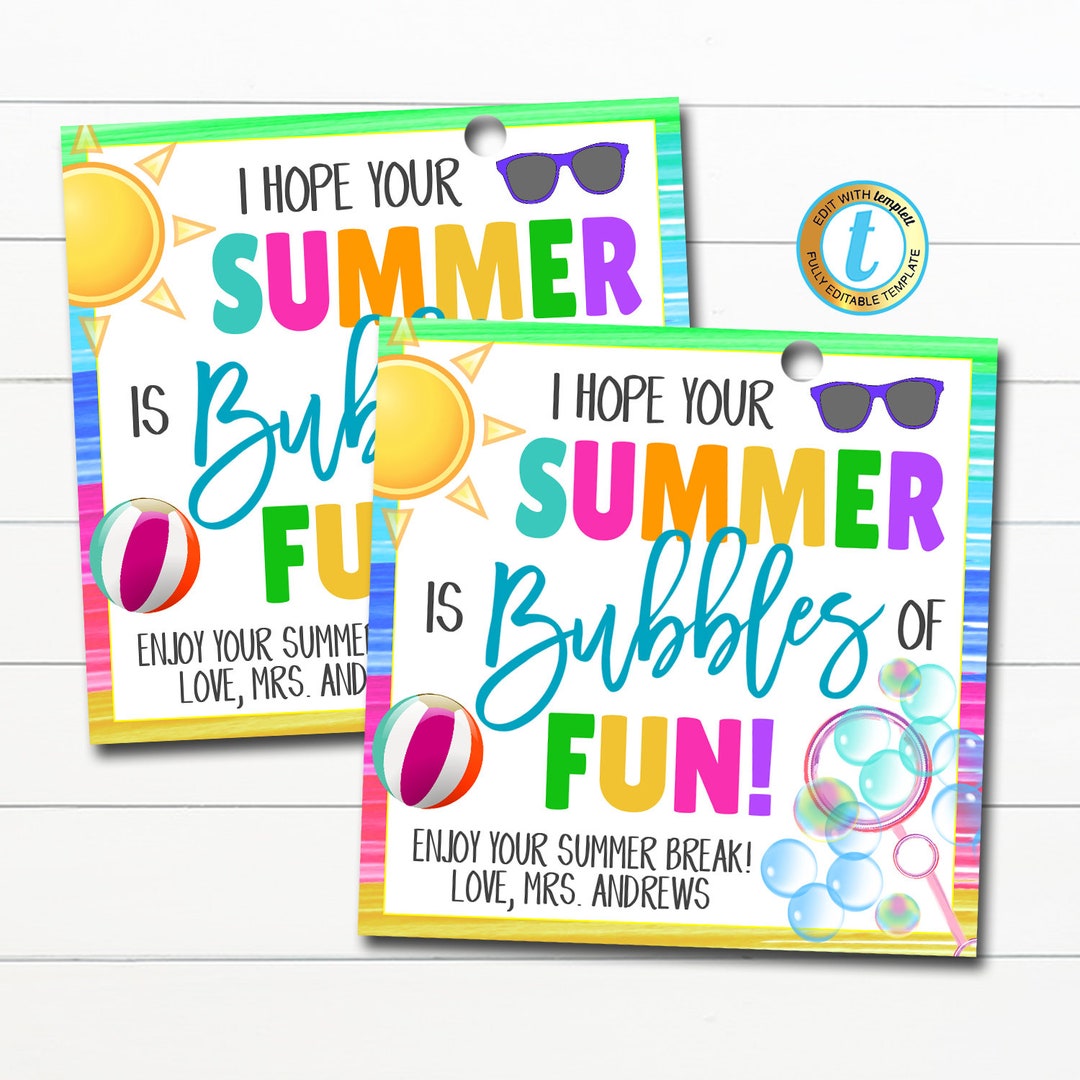 Bubbles of Fun Gift Tag, Last Day of School Pto Pta, Thank You Tag ...