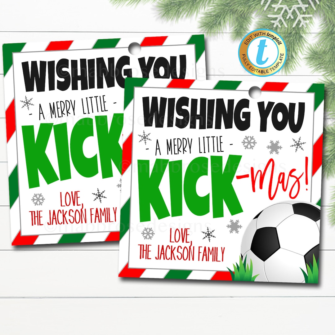 Soccer Christmas Gift Tag, Boy Kids Sports Football Holiday Card, Gift ...