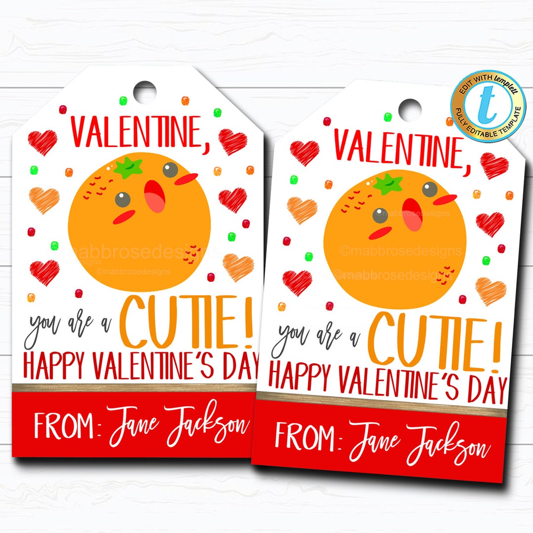 Valentine Cutie Gift Tags, You're a Cutie, Orange Fruit Valentine Tag ...
