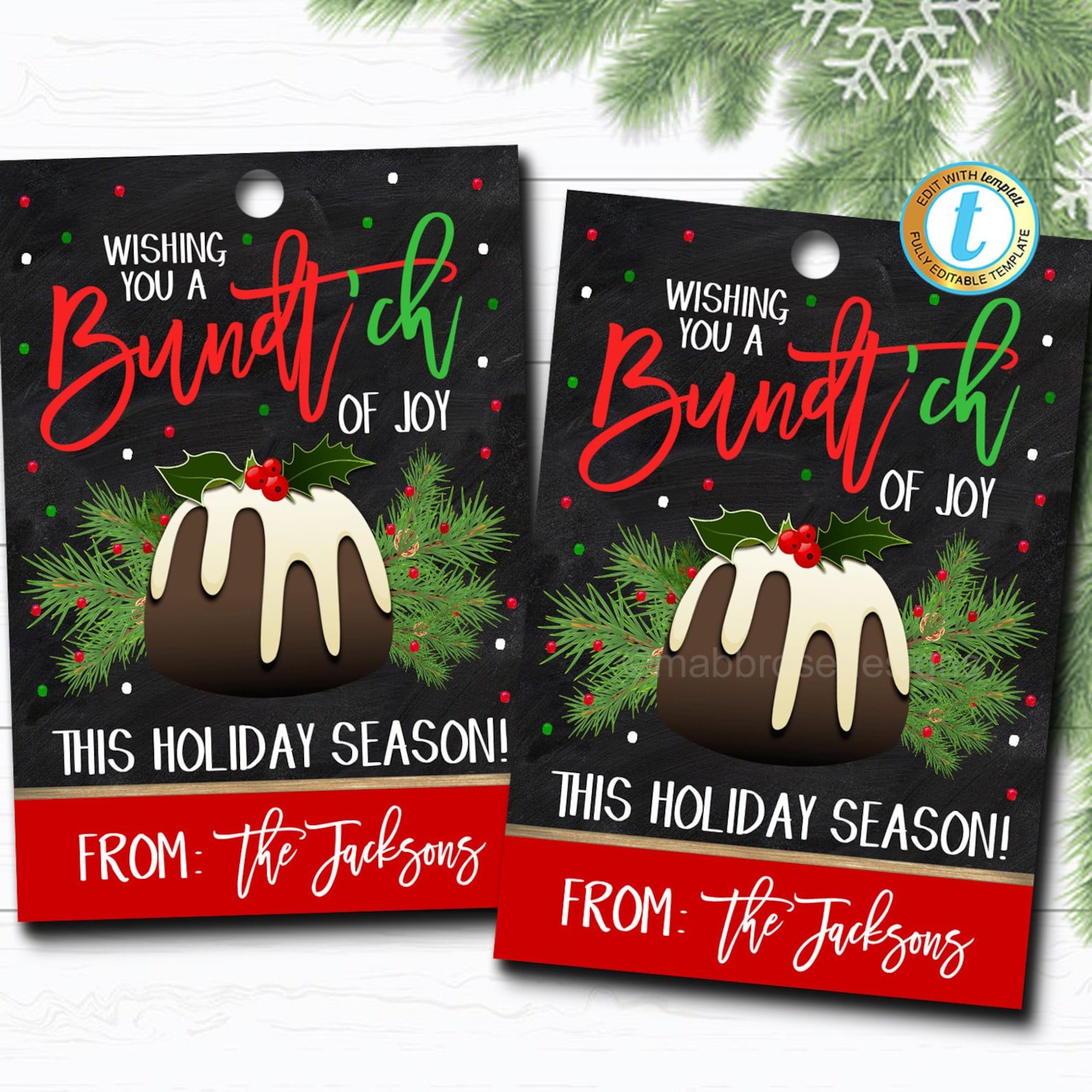 Christmas Bundt Cake Gift Tag Wishing You a Bundtch of Joy | Etsy