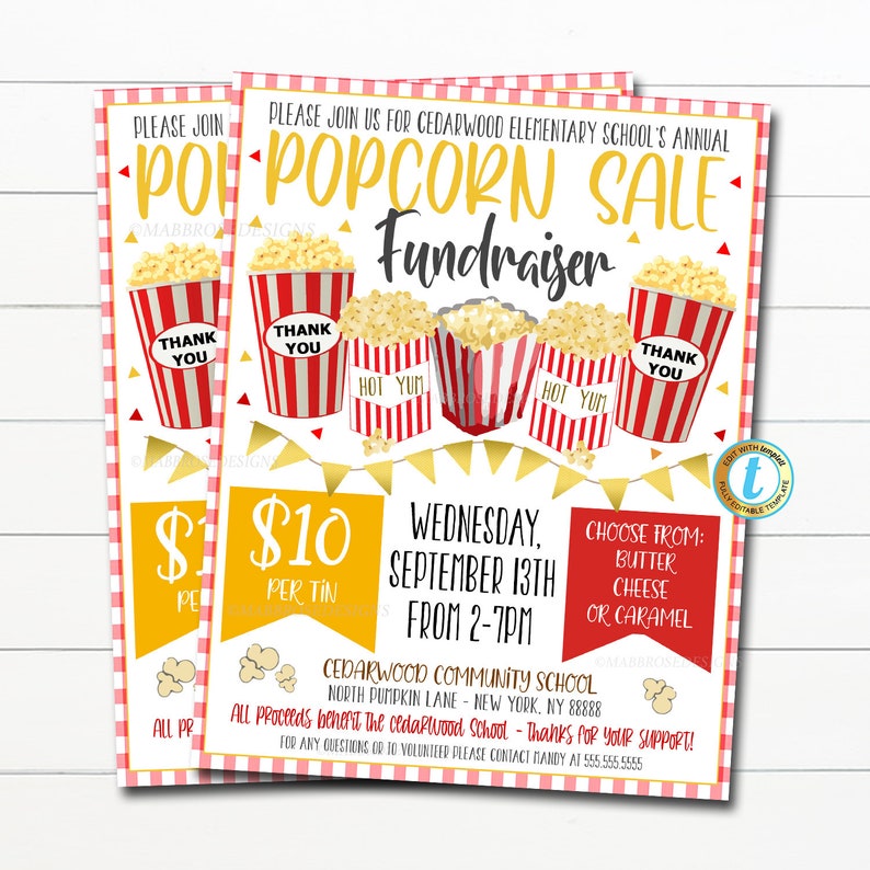 Popcorn Fundraiser Flyer Printable School PTO PTA Scout - Etsy