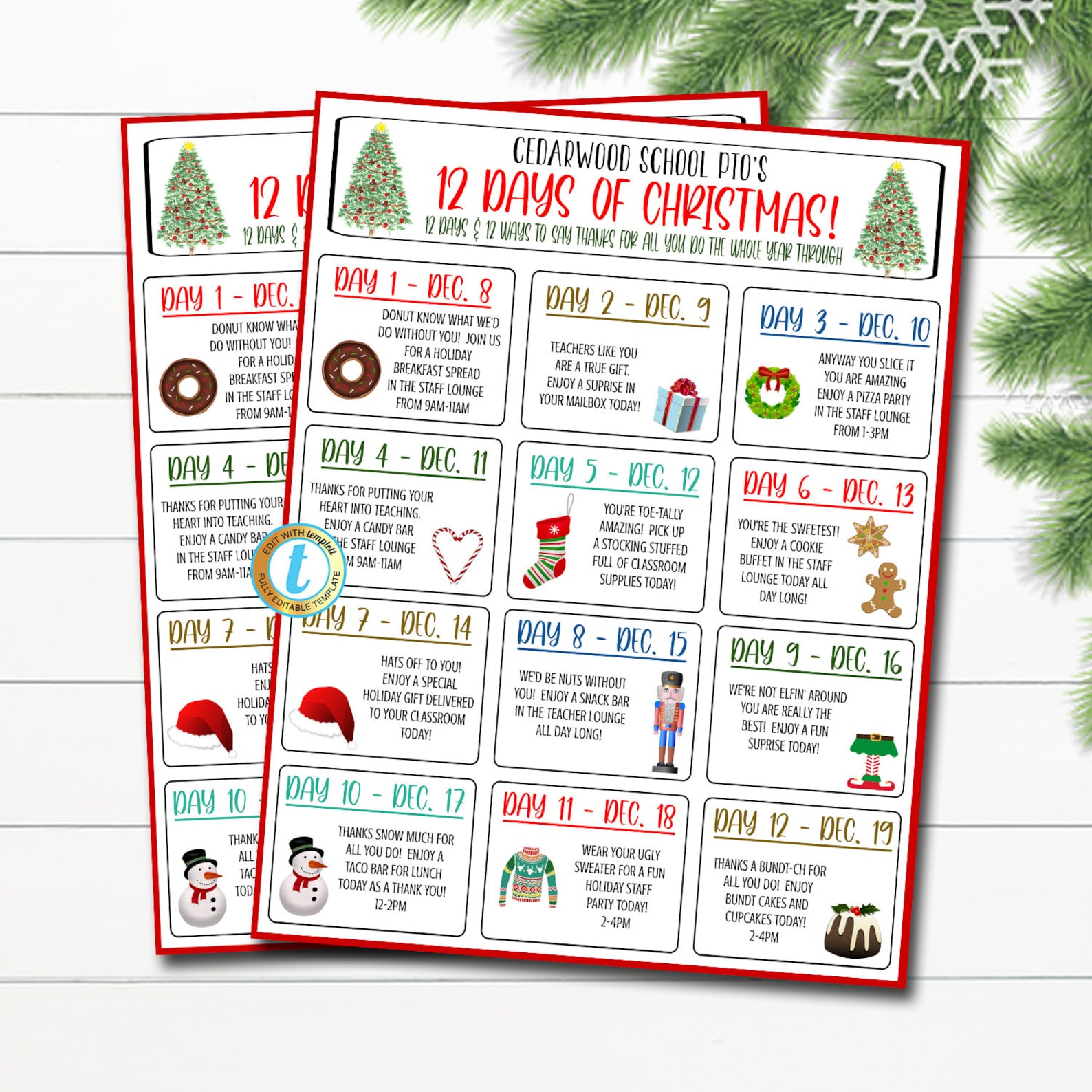 Editable Christmas Holiday Appreciation Flyer Teacher 12 Days - Etsy