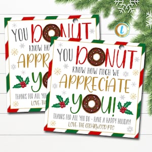 Christmas Donut Gift Tag, Teacher Staff Nurse Employee Appreciation ...