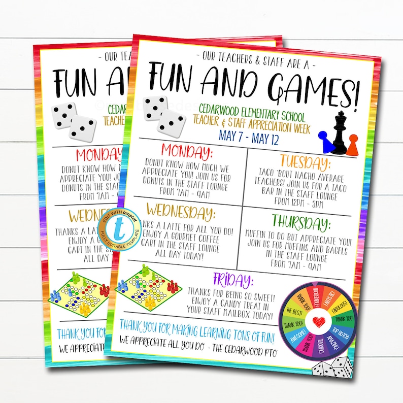 Teacher Appreciation Week Itinerary, Thanks for Making Learning Fun and ...