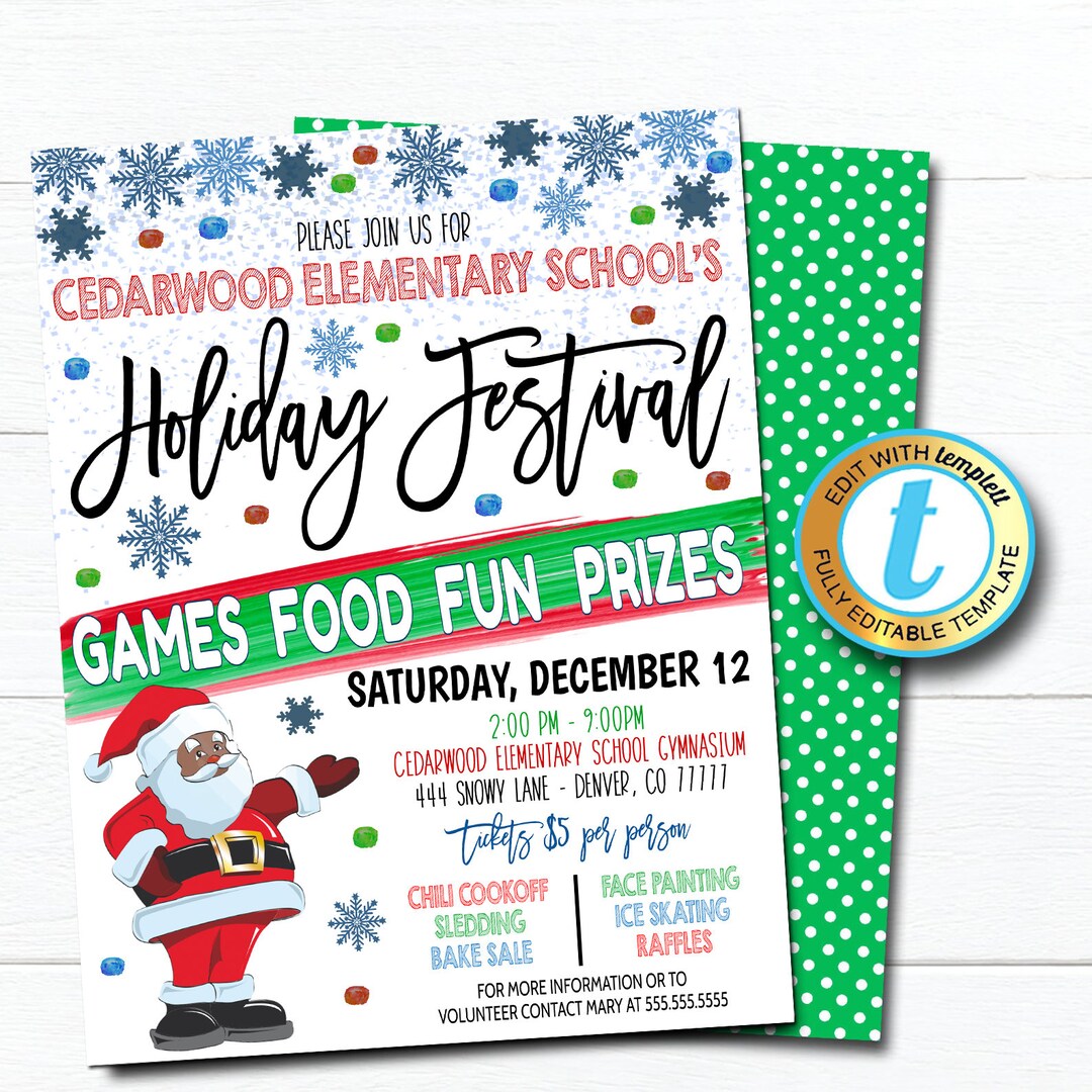 Holiday Festival Flyer, Holiday Santa Invitation, School Church Pto Pta ...