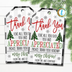 Christmas Thank You Gift Tags, Teacher Staff Employee Nurse Volunteer ...