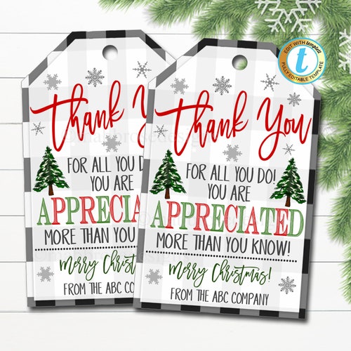 Christmas Thank You Gift Tags Teacher Staff Employee Nurse - Etsy