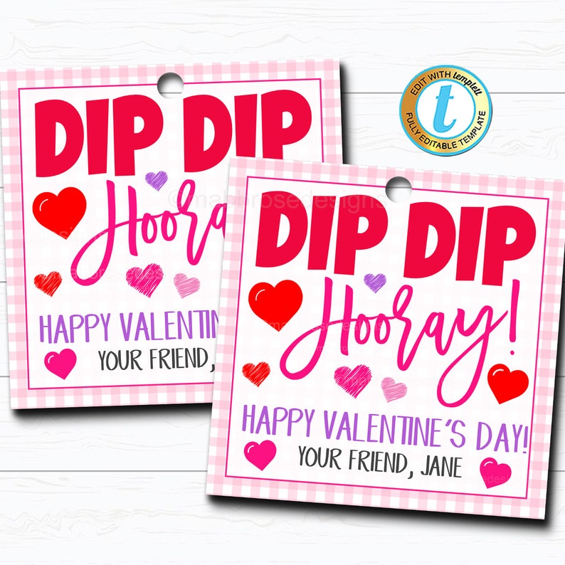 Valentine Gift Tags, Dip Dip Hooray, Dip Candy Treat Valentine Tag ...