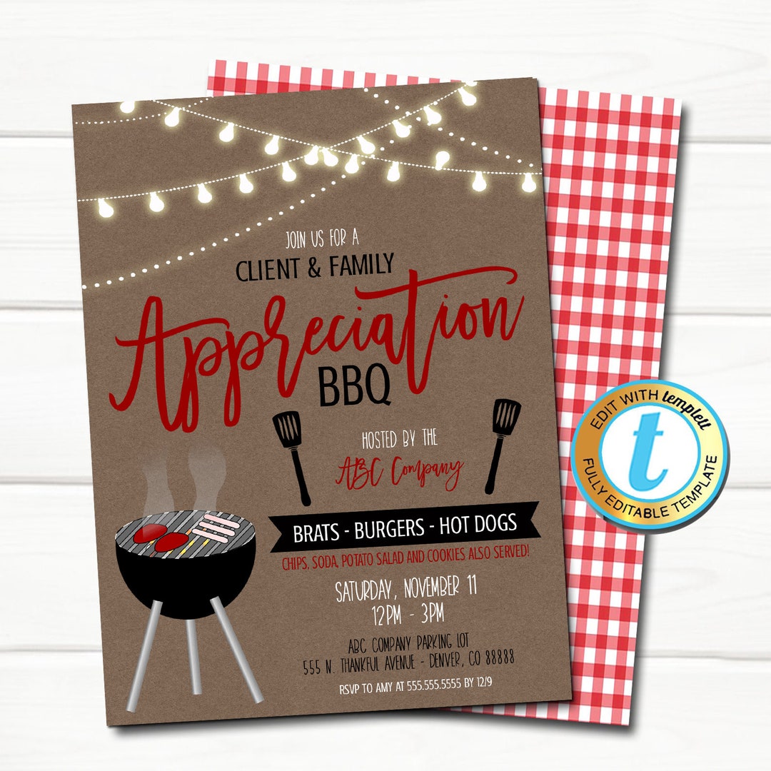 Appreciation BBQ Party Invitation, Customer Client Thank You Event ...