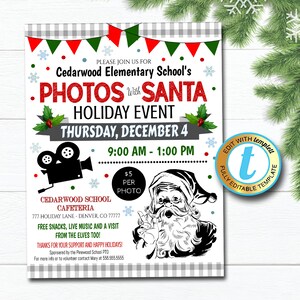 Photos With Santa Flyer, Holiday Santa Invitation, School Church Pto ...