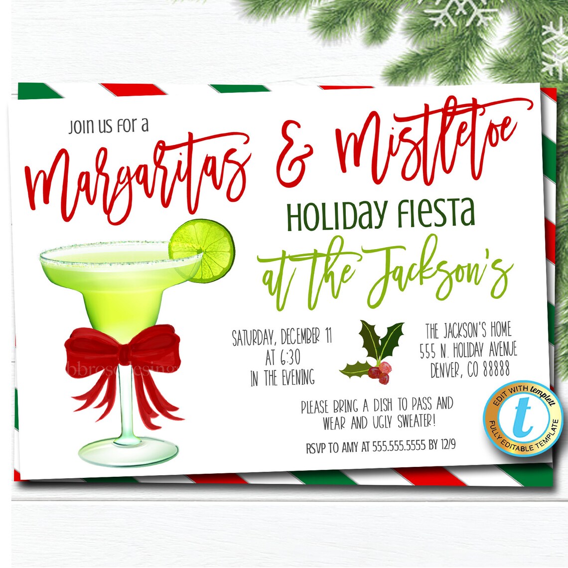 Margaritas and Mistletoe Christmas Party Invitation, Christmas Fiesta ...
