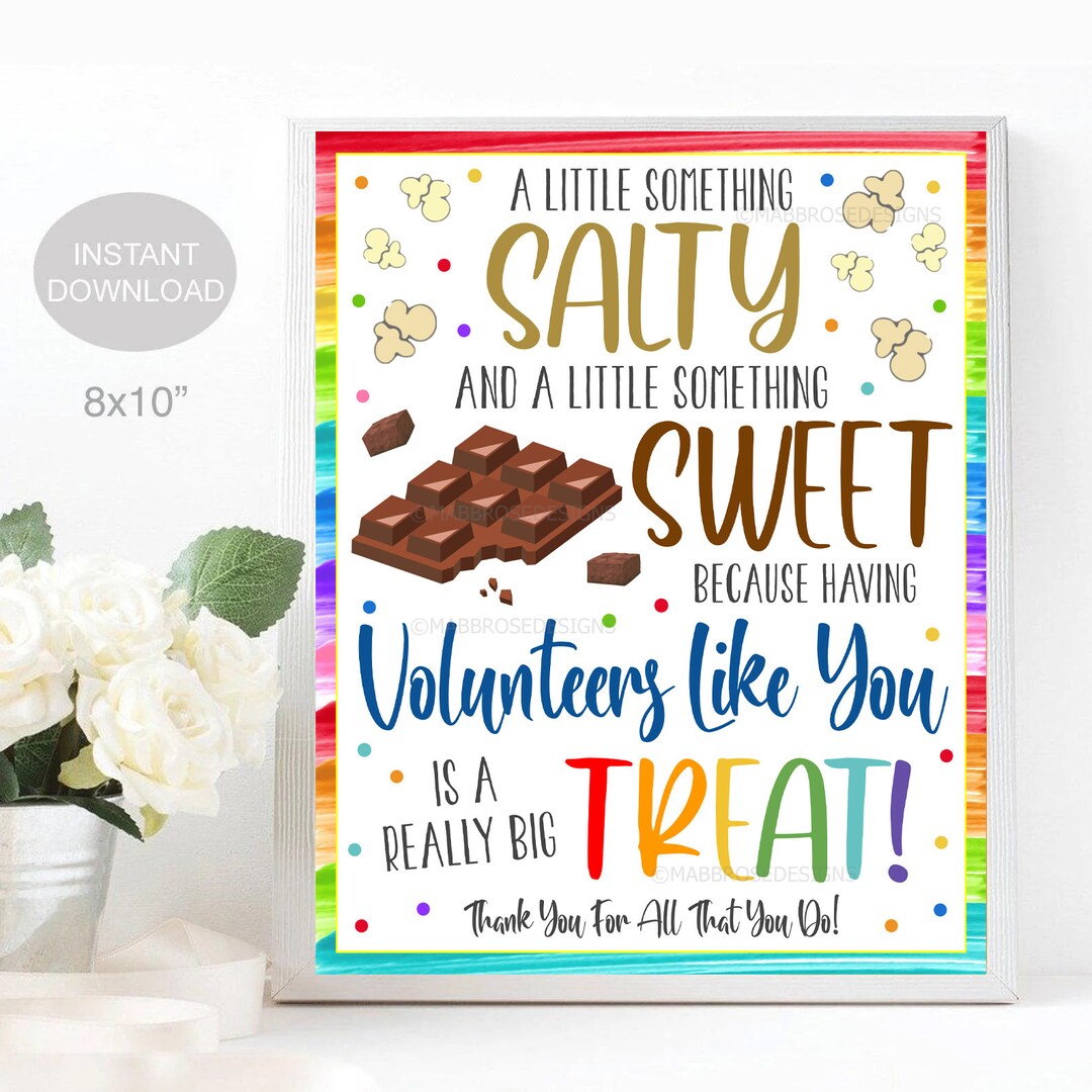Appreciation Sign, Chocolate Popcorn Thank You Sign, Volunteers School ...