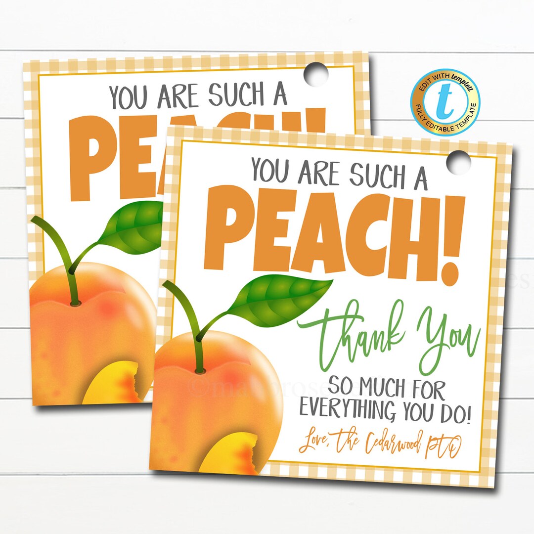 Peach Appreciation Gift Tags, Fruit Treat Label, Thank You Appreciation ...