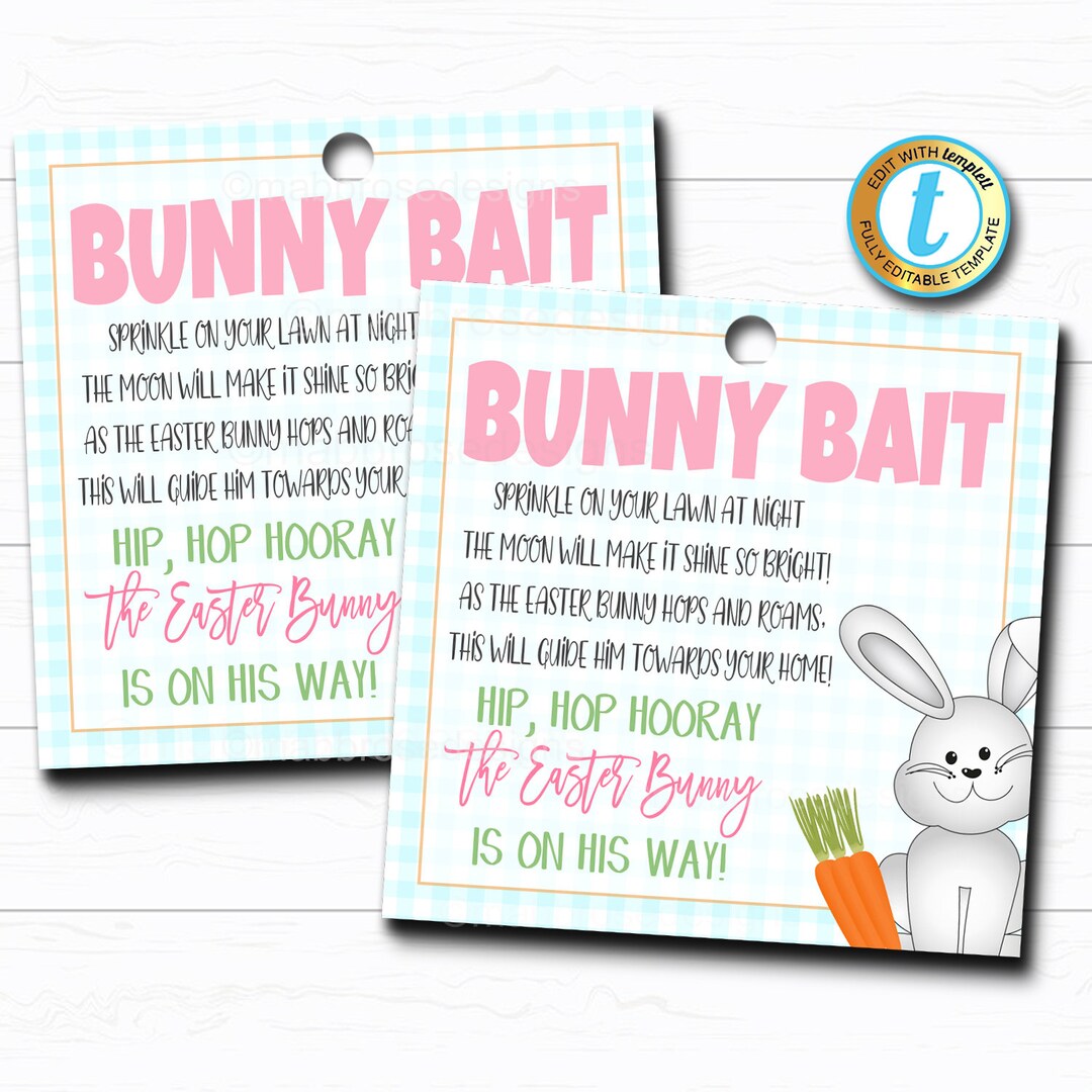 Easter Bunny Bait, Printable Gift Tags, Kids Easter Eve Activity ...