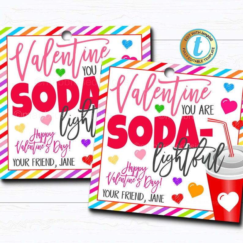 Valentine Soda Gift Tags You're Soda-lightful Valentine - Etsy
