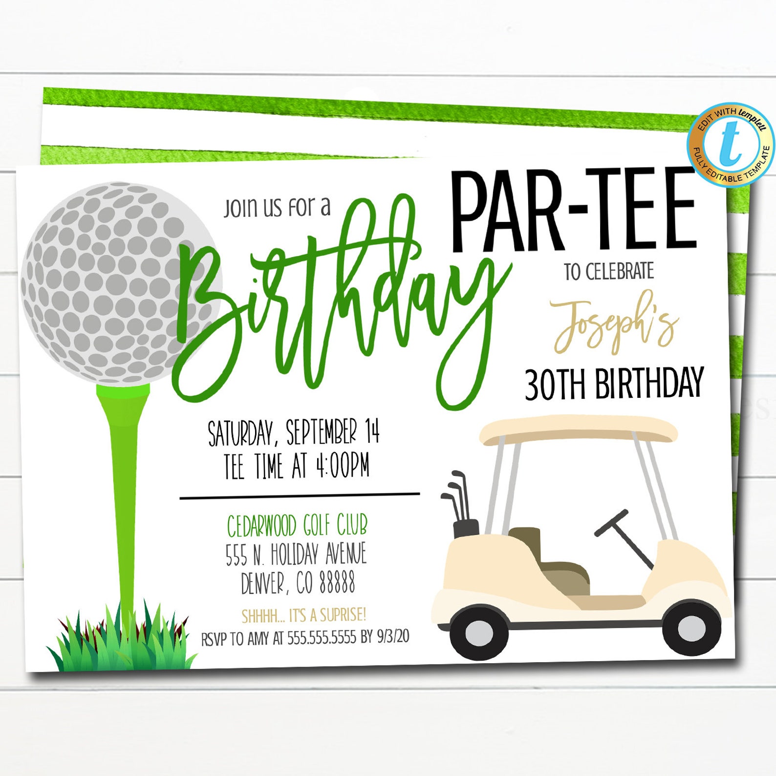 EDITABLE Golf Party Invitation, Let's Par-tee, Men's Birthday Adult ...
