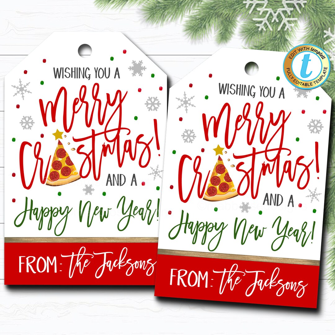 Christmas Pizza Gift Tags, Holiday Merry Crustmas Funny Gift Tag Label ...