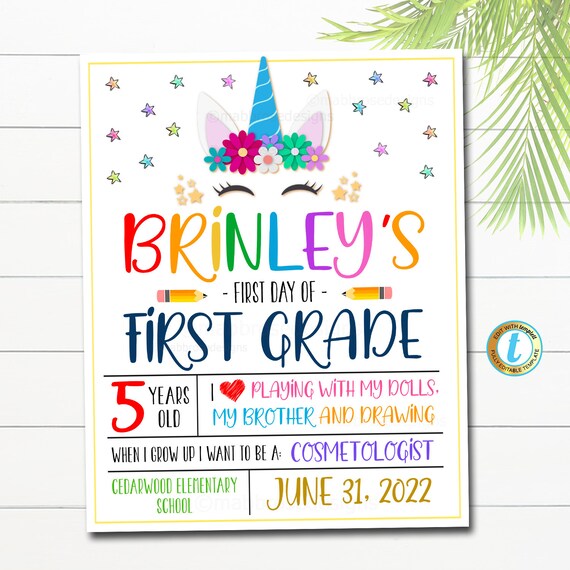 Unicorn First Day of School Sign Editable First Day of - Etsy