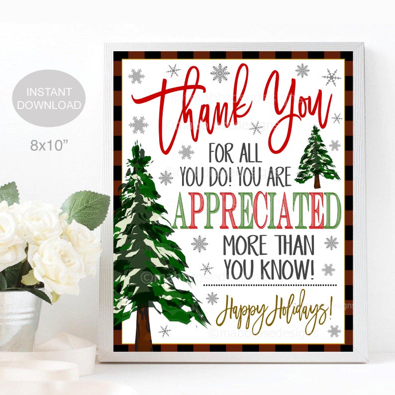 Christmas Appreciation Sign, Thank You Gift, School Teacher Staff ...