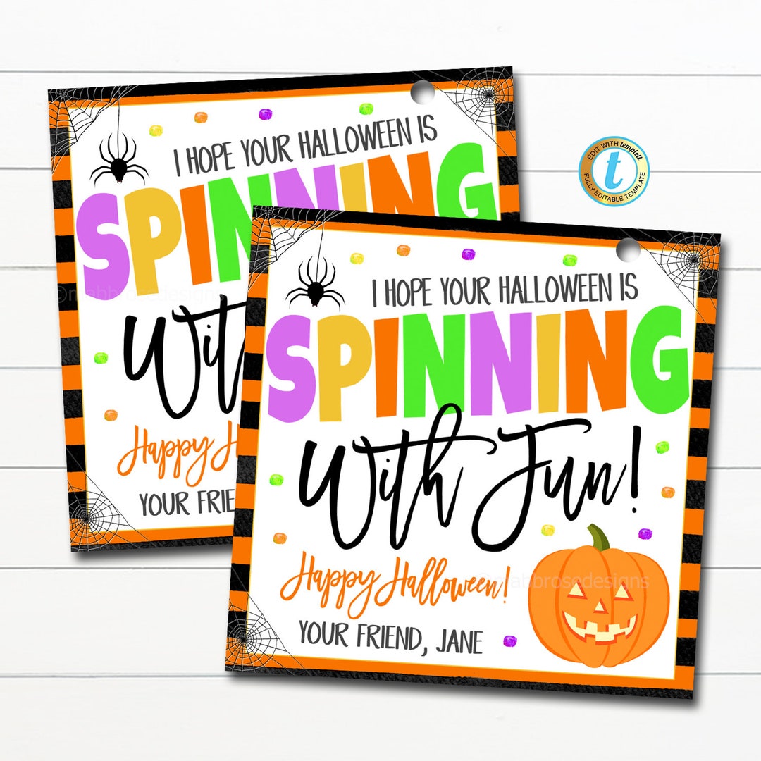 Spinning With Fun Tag, Halloween Toy Fidget Spinner Halloween Gift Tag ...