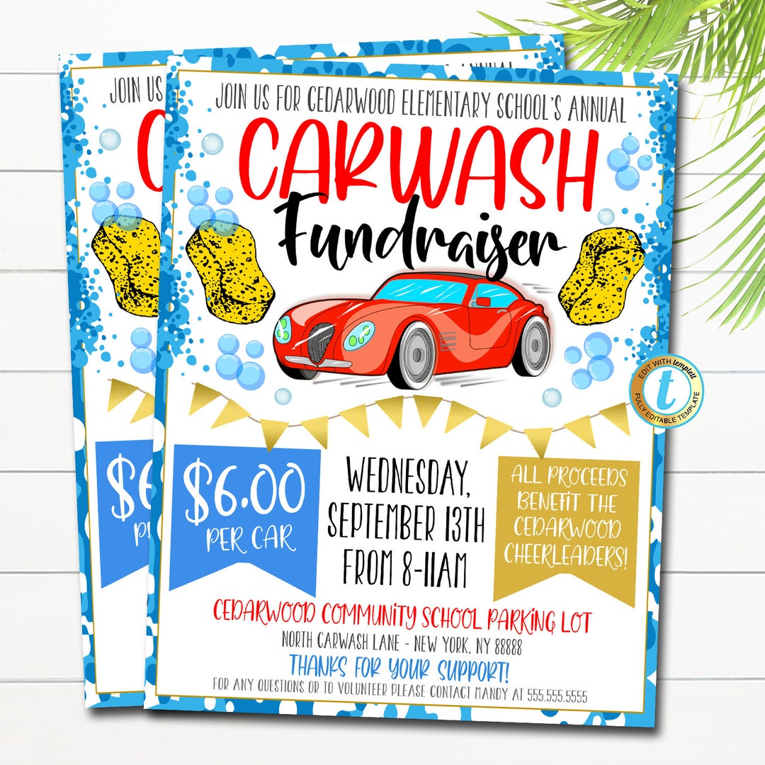 Car Wash Fundraiser Flyer, Editable Car Wash Template, Pto Church ...
