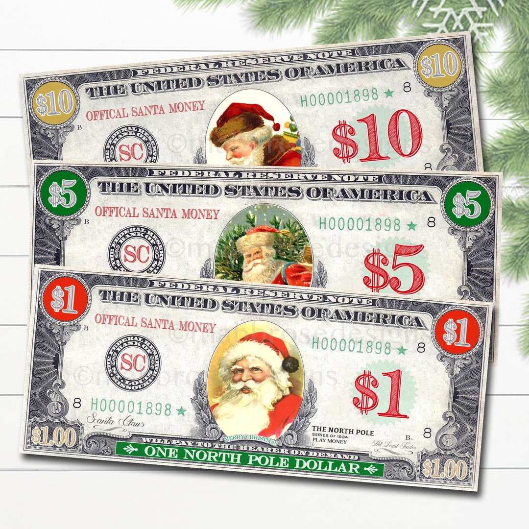 Printable North Pole Santa Money, Play Money, Christmas Dollar Bill ...