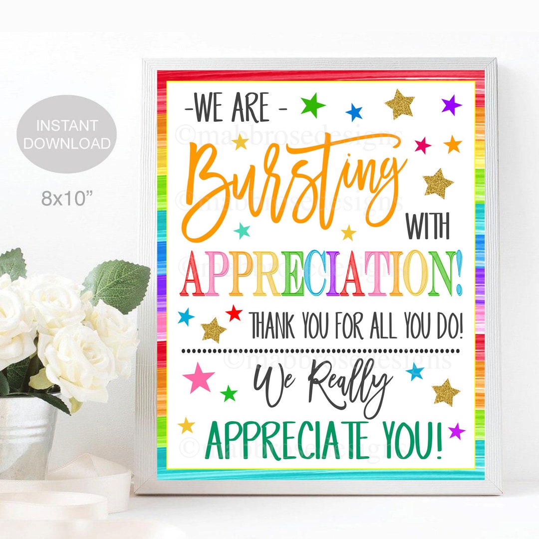 Appreciation Sign, Bursting With Appreciation Candy Star Table Decor ...