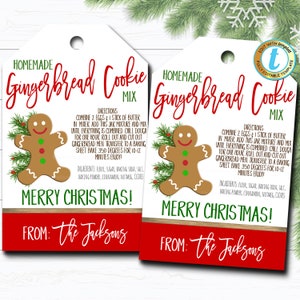 Christmas Gift Tags, Cookie Jar Mix, Gingerbread Recipe Tag Holiday ...
