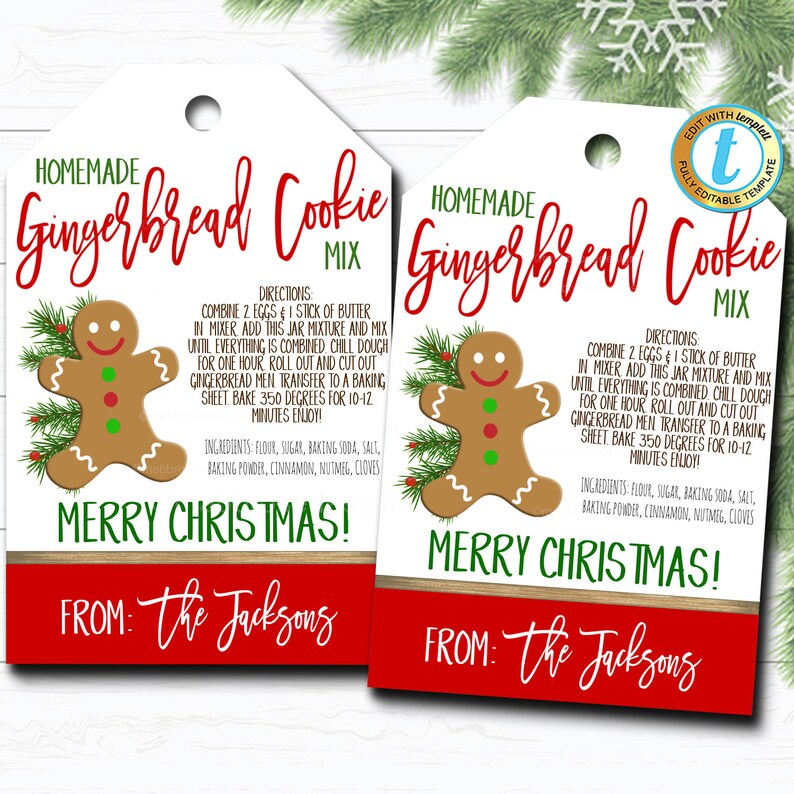 Christmas Gift Tags, Cookie Jar Mix, Gingerbread Recipe Tag Holiday ...