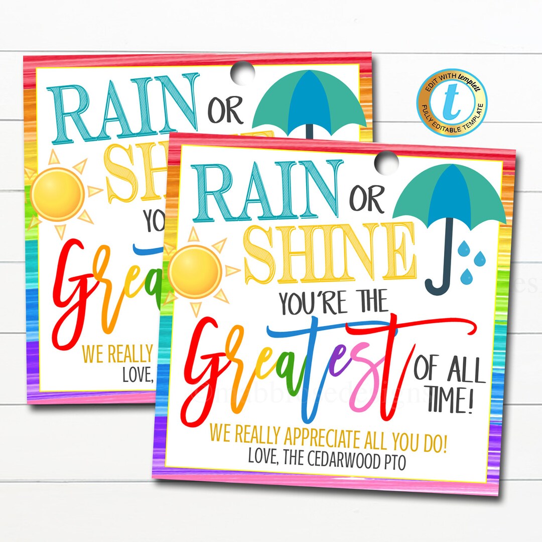 Umbrella Gift Tag, Teacher Staff Employee Appreciation Week, Rain or ...