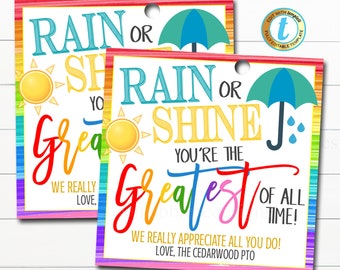 Editable Umbrella Gift Thank You Tags, Rain or Shine, Volunteer Labels ...