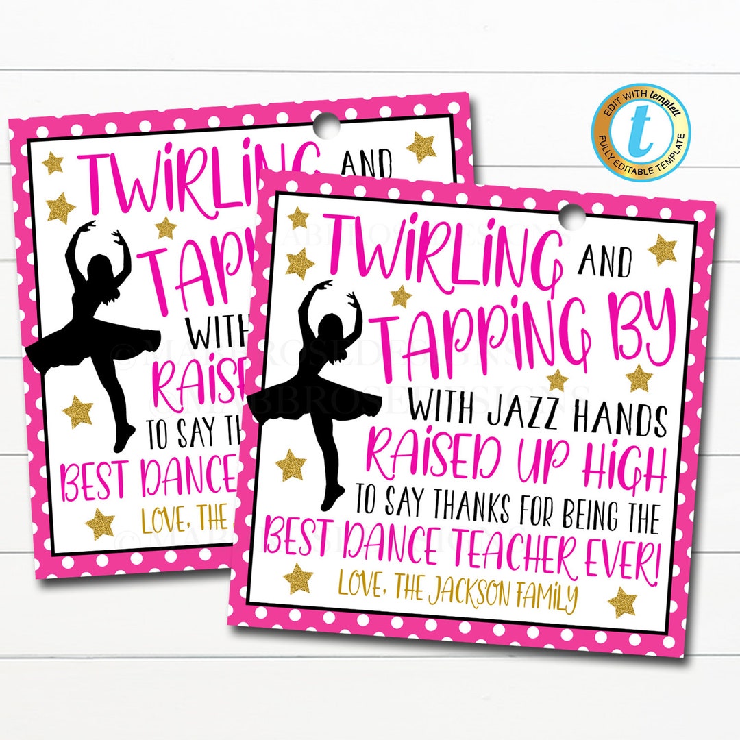 Dance Teacher Gift Tag, School Sports Team Appreciation, Thank You to ...