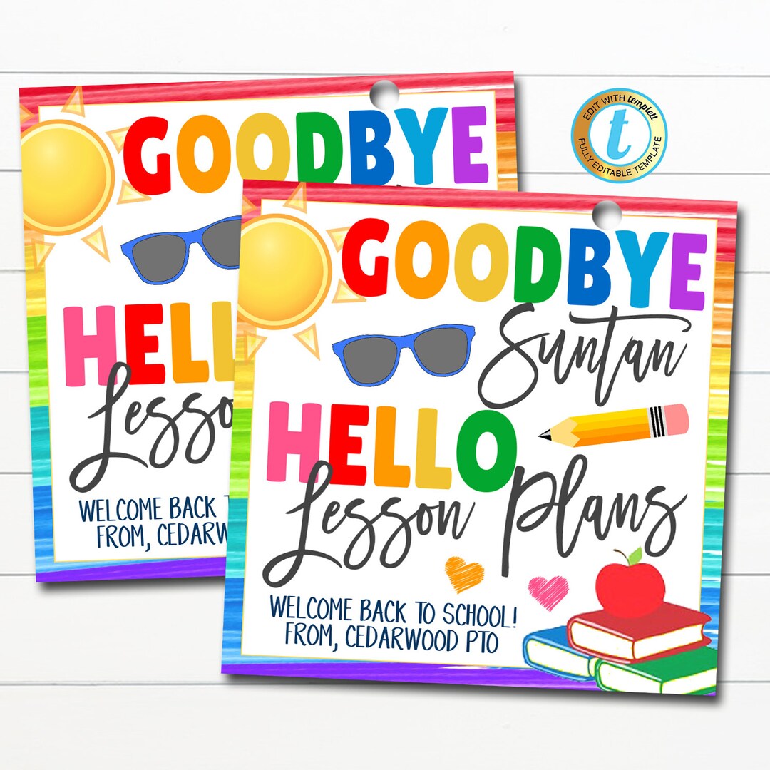 Back to School Teacher Gift Tag, Goodbye Suntan, Hello Lesson Plans ...