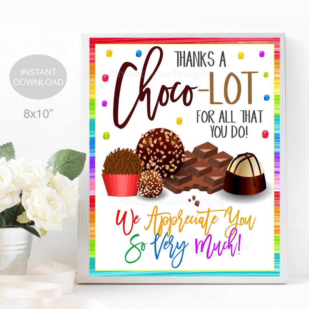 Chocolate Thank You Sign, Appreciation Week Teacher Staff Employee ...