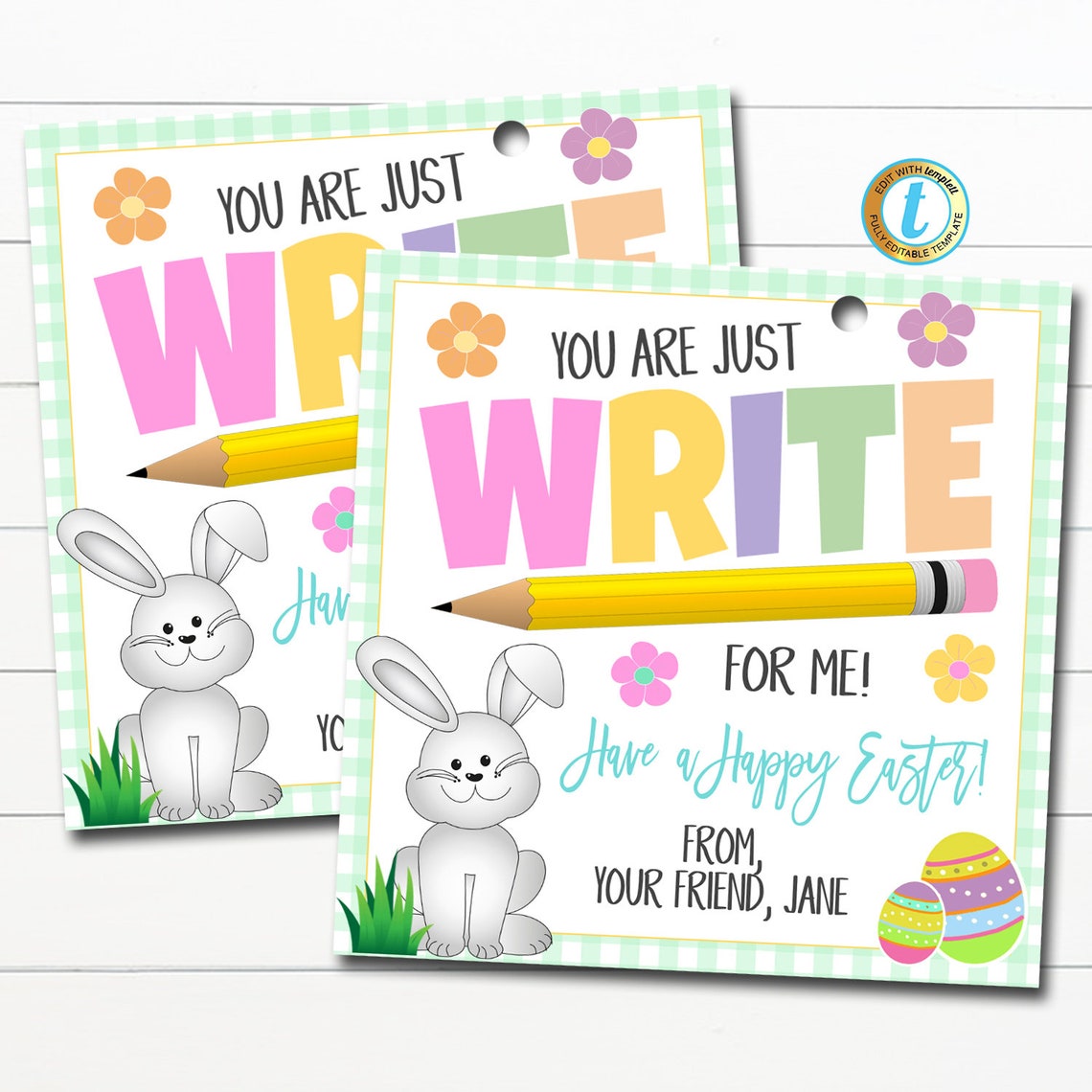 Easter Pencil Gift Tags, You're Just Write for Me Gift Tag, Classroom ...