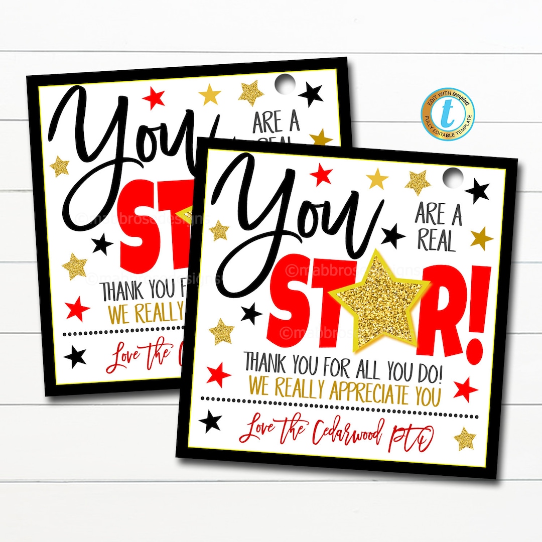 Appreciation Gift Tags, You Are a Star, Teacher Appreciation Week ...