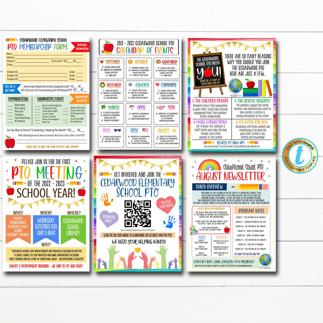 Editable PTO PTA Flyer Bundle, Printable School Information Forms ...