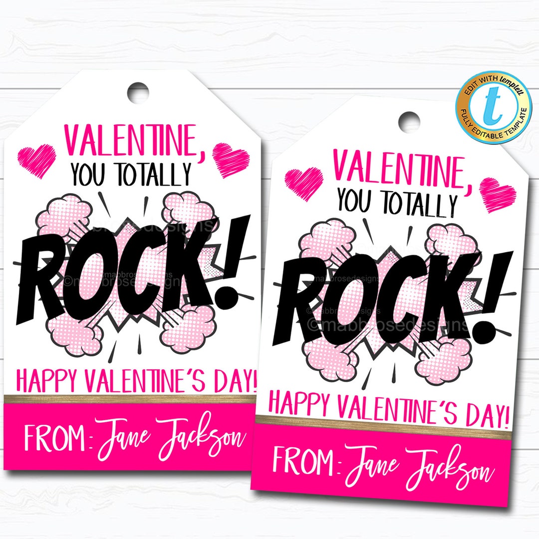 Valentine You Rock Gift Tags, Girl Friend Valentine, Classroom Rock ...
